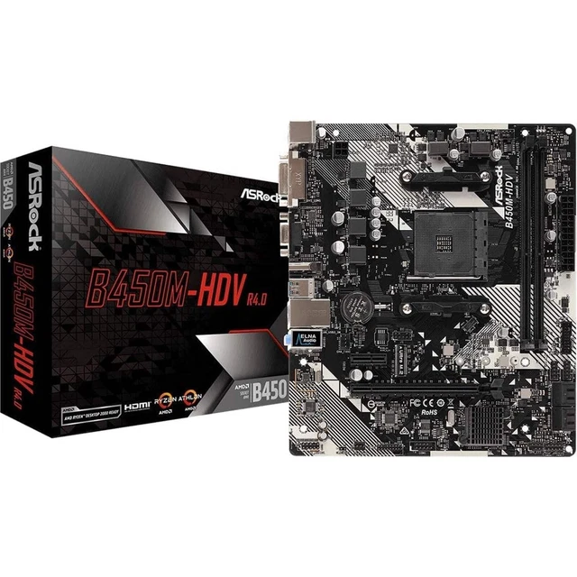 ASROCK B450M-HDV R4.0 Super Alloy AMD AM4 Socket Motherboard, Micro-ATX ...