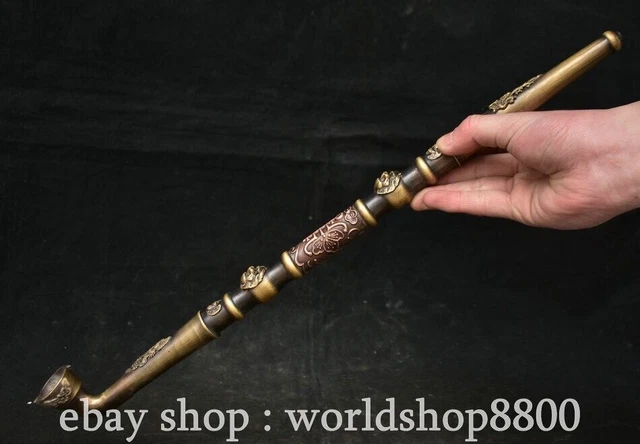 18.8& CHINESE COPPER Dragon Phoenix Beast Cigarette rod Cowl Statue ...