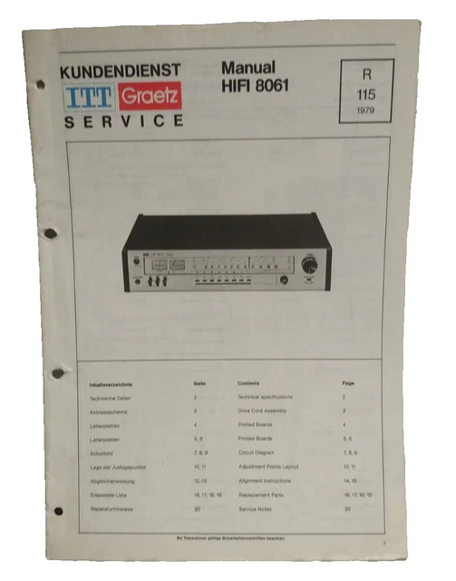 ITT SERVICE MANUAL Reparaturanleitung Schaltpläne Tuner HIFI 8061 EUR 15,00 - PicClick DE