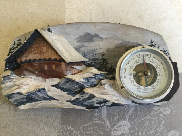 BAROMÈTRE TABLEAU CHALET de montagne signé EUR 20,00 - PicClick FR