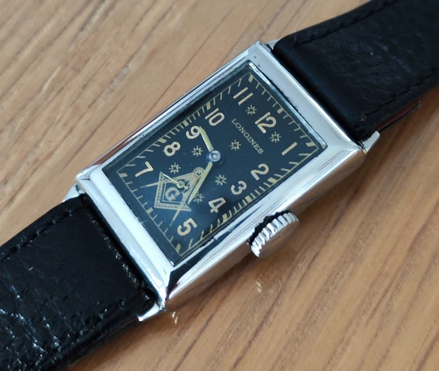 1930S LONGINES RECTANGULAR Mens Watch Freemason Symbolism, MASONIC! ART ...