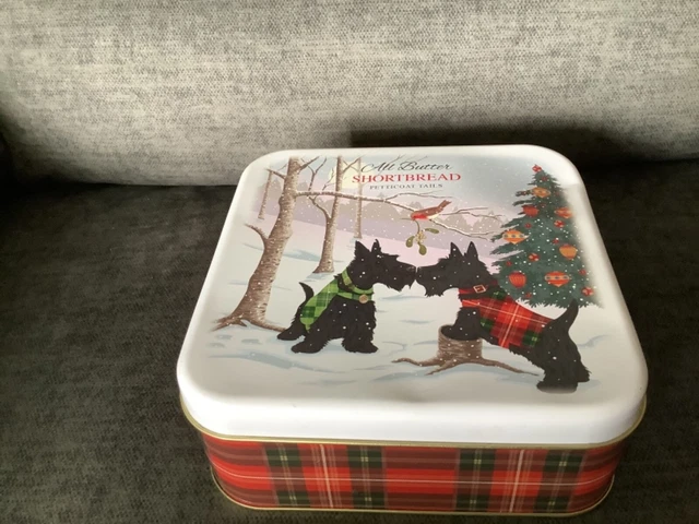 SILVER CRANE BISCUIT Shortbread Tin Square BLACK SCOTTIE DOG UNDER THE ...