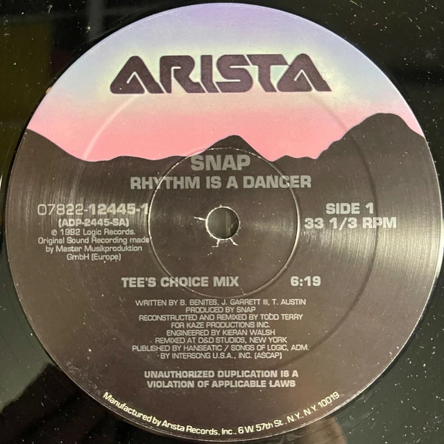 SNAP - RHYTHM Is A Dancer 12" Vinyle Arista 1992 07822-124451 EUR 29,66 ...