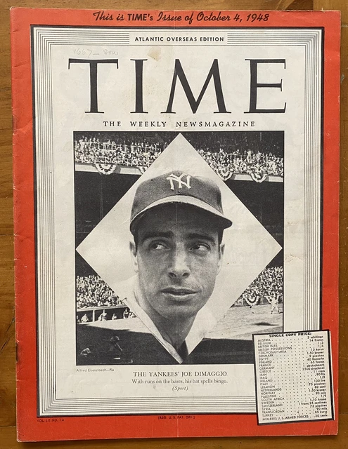 TIME MAGAZINE 1948 Joe DiMaggio New York Yankees Rolex Ephemera Ad NO ...