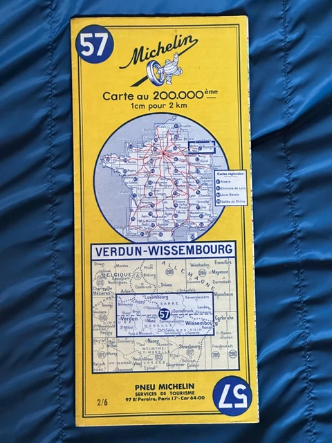 VINTAGE KARTE MICHELIN Papierkarte. Nr. 57, Verdun-Wissembourg, 1963 ...
