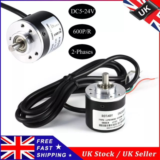 INCREMENTAL ROTARY ENCODER AB 2 Phase 600P/R DC5-24V 6mm Shaft 150cm 4 ...