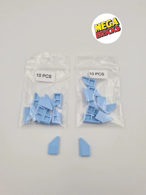 LEGO LOT 10 X Left + 10 X Right Tile 1X2 45°Cut Light Royal Blue Ref ...