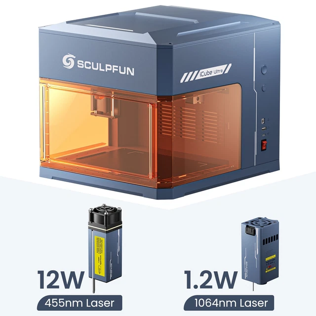 SCULPFUN ICUBE ULTRA Dual Laser Engraver 12W Blue 1.2W IR Cutter ...