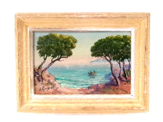 ANCIEN PETIT TABLEAU signé J. Rougier – paysage méditerranéen – huile ...