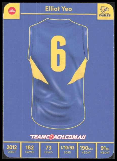 AFL 2023 TEAM Coach West Coast Eagles Elliot Yeo 137 6 Football Sport ...
