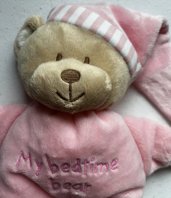 MOTHERCARE MY BEDTIME Bear Teddy Pink Striped Hat & Feet Soft Toy ...