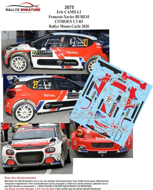 DECALS 1/18 REF 2075 Citroen C3 Camilli Rallye Monte Carlo 2020 Wrc ...