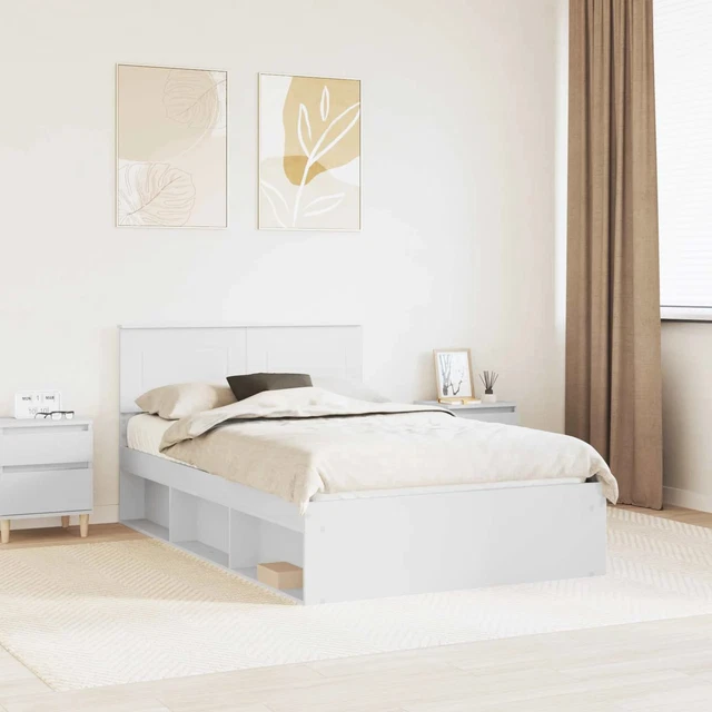 BED FRAME WITH Headboard White 120 x 190 cm Engineered wood vidaXL £246 ...