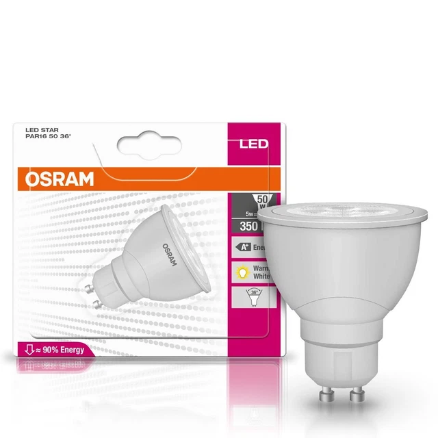 2 X OSRAM LED spotlight PAR16 reflectors 5W = 50W GU10 350lm warm white ...