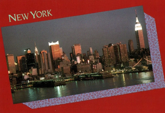 POSTCARD MANHATTAN SKYLINE Buildings at dusk Hudson River New York £3. ...