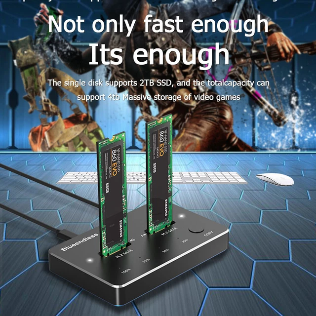 USB 3.1 DUAL-BAY SSD Docking Station M.2 SATA NVME Solid State Drive PC ...