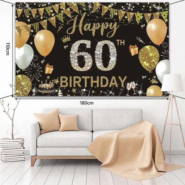 HAPPY BIRTHDAY BANNER, 60Th Birthday Decorations Backdrop, Extra Large Black Gol $28.90 ...
