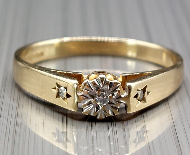 VINTAGE 9CT GOLD Diamond Engagement Ring, Size K Hallmark Birmingham ...