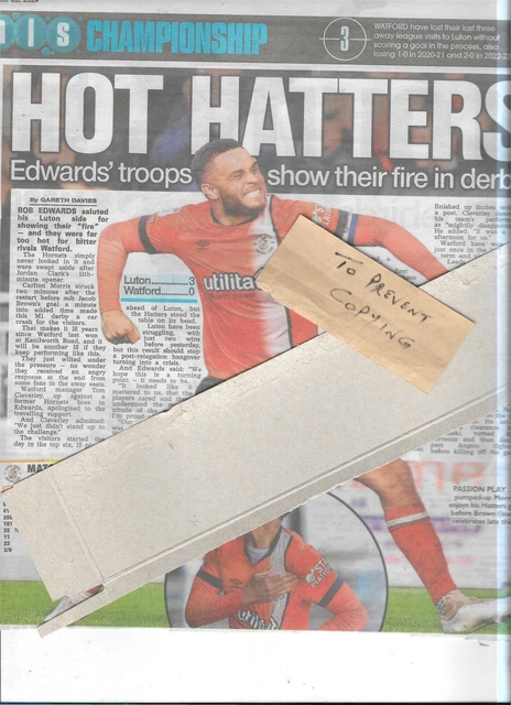 ORIGINAL NEWSPAPER MATCH report 2024/5 Luton Town v Watford £2.00 ...