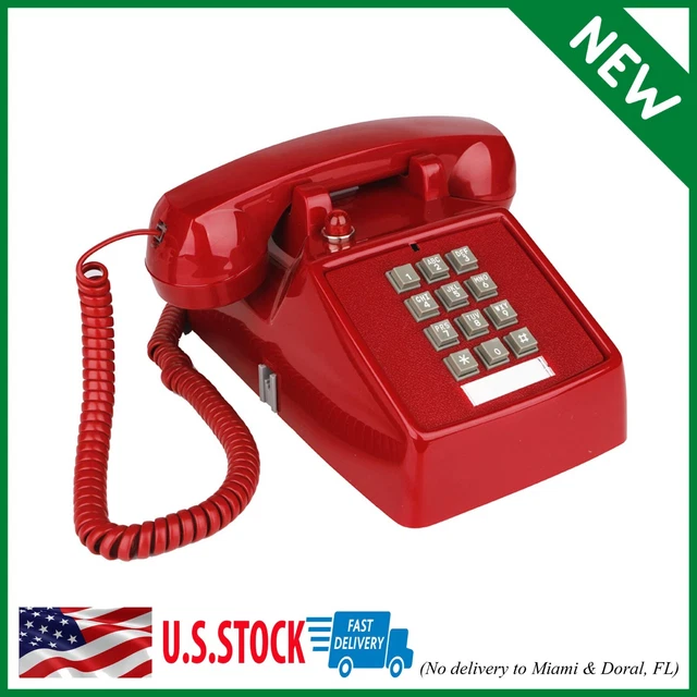 PUSH BUTTON RETRO Corded Phone Desk Telephone Vintage Working Loud RED ...