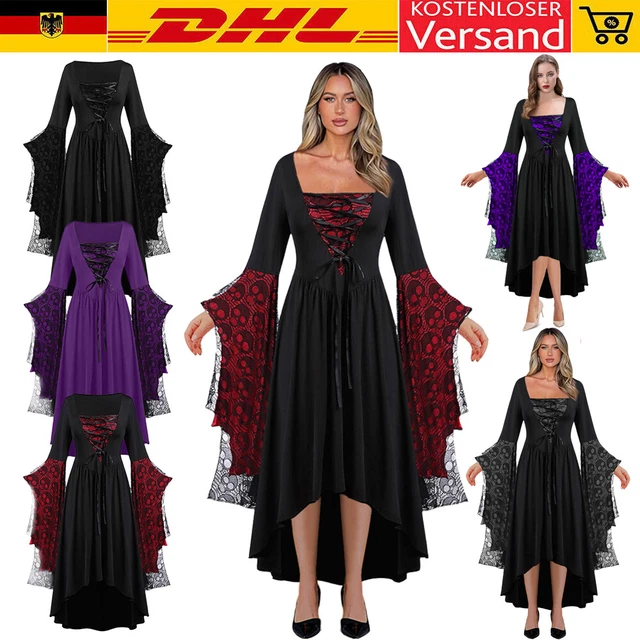 DAMEN COSPLAY KOSTÜM Mittelalter Hexe Vampir Gothic Karneval Partykleid Fasching EUR 32,59 ...