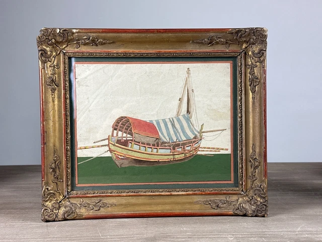 BEAU DESSIN PORTRAIT de bateau des Indes 19 ème Budgerow Voile Voyage ...