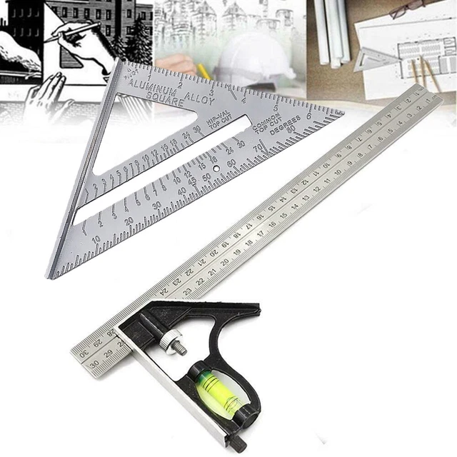 SQUARE TRIANGLE ANGLE Protractor Guide Rulers Combination Measuring ...