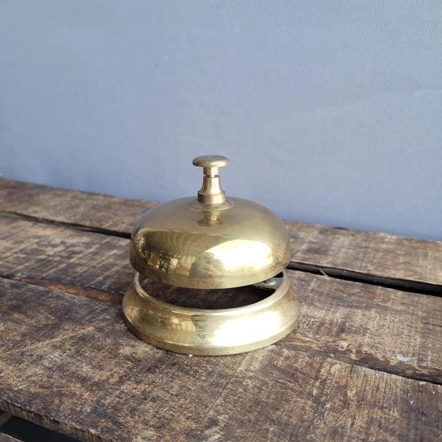 VINTAGE ANTIQUE BRASS Reception Desk Bell Loud Ringer Shop Hotel ...