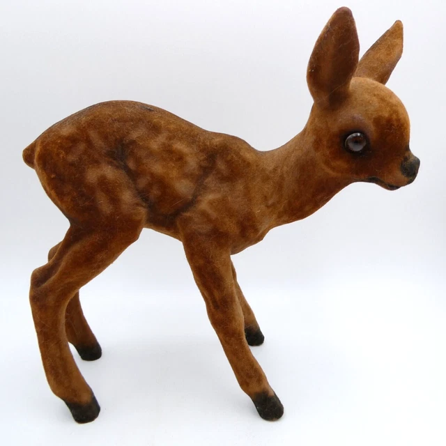 LARGE HEISSNER FLOCKED Deer Fawn Figure Standing 11.5 inch 1940s German ...