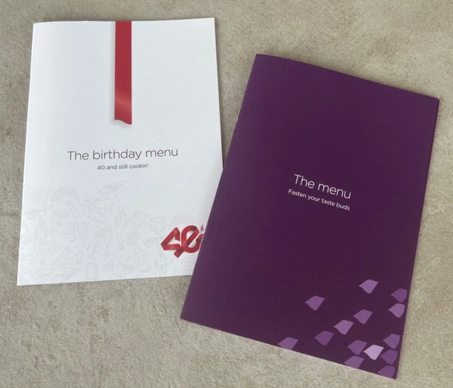 VIRGIN ATLANTIC UPPER Class Limited Edition "The 40th Birthday Menu ...