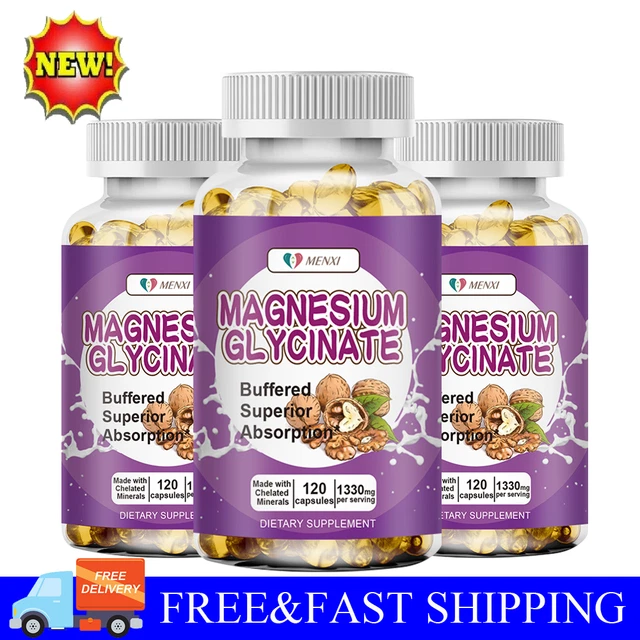 MAGNESIUM GLYCINATE - 360 High Strength 1330mg Capsules - Fatigue, Bone ...