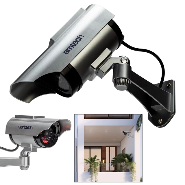 AMTECH DUMMY SURVEILLANCE Bullet Cam LED Light Solar Powered Fake CCTV ...