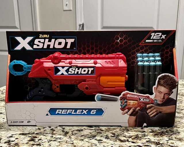 ZURU X-SHOT EXCEL Double Reflex 6 Foam Dart Blaster with 12 Darts Red ...
