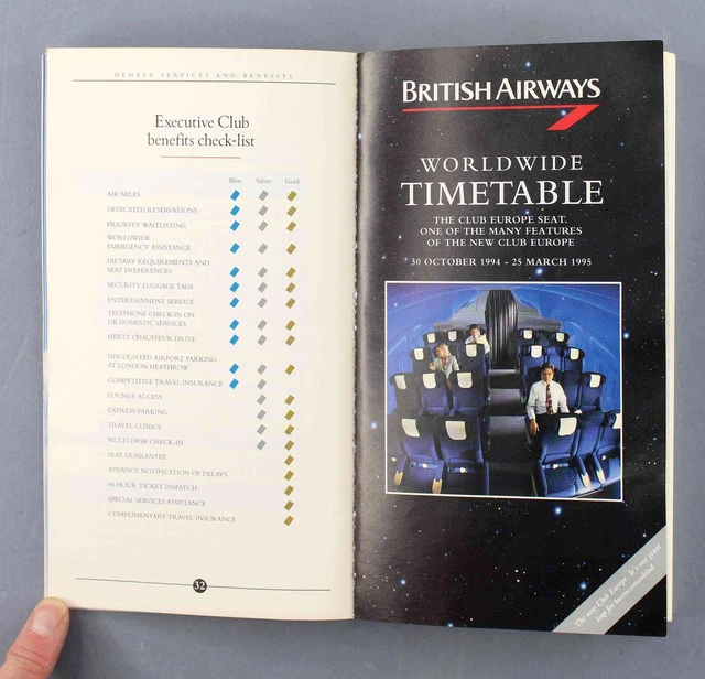 BRITISH AIRWAYS EXECUTIVE Club Worldwide Airline Timetable Winter 1994/ ...
