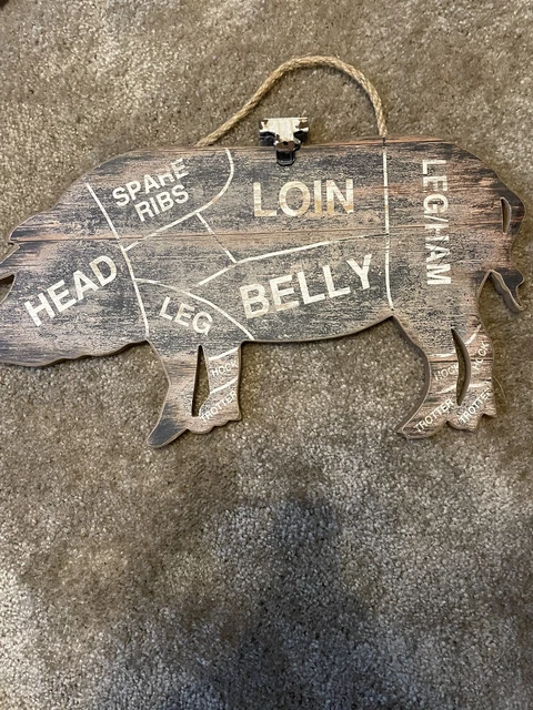 WOOD PIG BUTCHER MEAT CHART SIGN/Message Board Home Decoration £17.30 ...