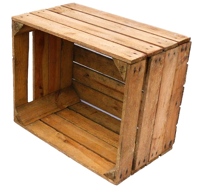LIGHT NATURAL VINTAGE Wooden Apple Fruit Crate Rustic Old Bushel Box ...