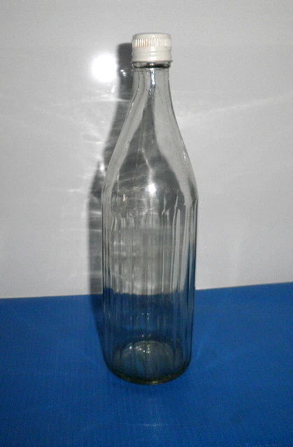 VINT LGE ROSELLA Grooved Channel Lines Design Clear Glass Sauce Bottle ...
