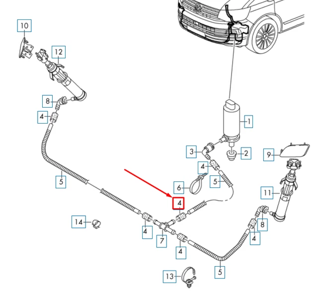 VW TRANSPORTER T6 Headlight Washer System Hose 5pcs 1J0955964F NEW ...