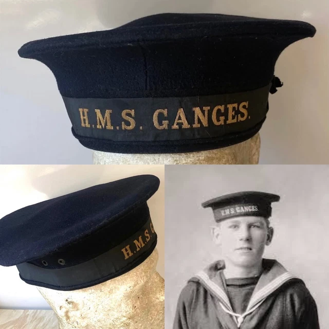 FABULOUS WW2 ROYAL Navy Ratings HMS Ganges Black Cap & Tally £125.00 ...