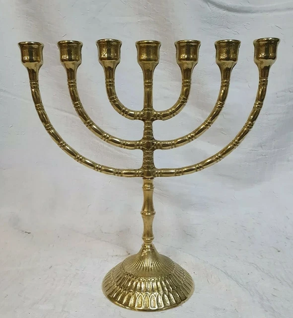 RARE GRAND MENORAH 7 branches en bronze massif / objet de culte ...