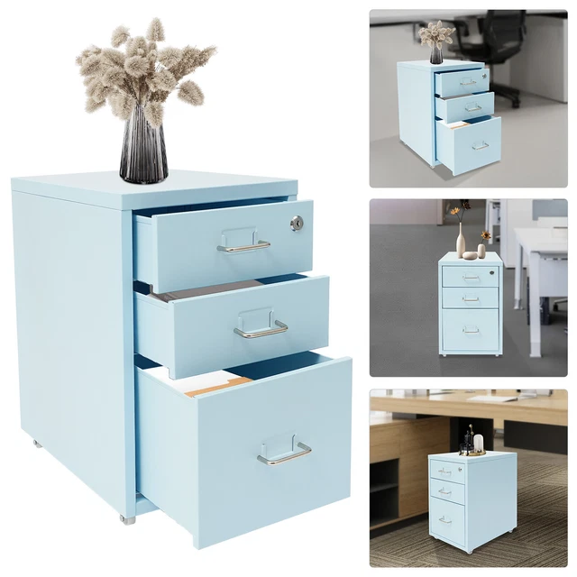 METAL 3 DRAWER File Cabinet Vertical Lockable Storage Filing Organizer ...
