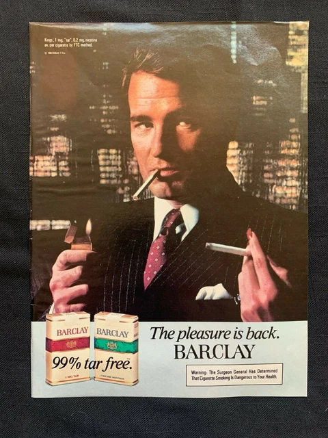 BARCLAY CIGARETTES VINTAGE 1982 Print Ad $5.61 - PicClick CA