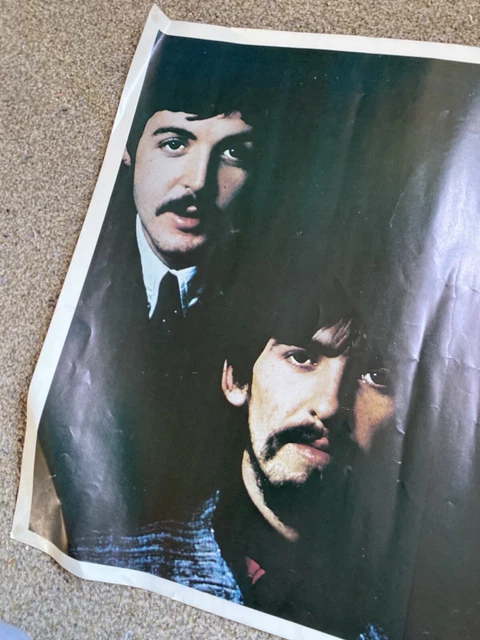 THE BEATLES 4 faces 1980s ORIGINAL VINTAGE Carnival fair poster 17.5 X ...