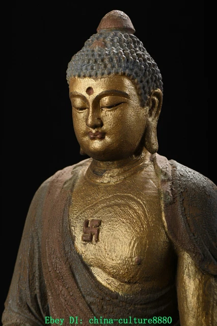 ANCIEN TABLEAU DORÉ en laque de bois Shakyamuni Amitabha EUR 306,00 ...