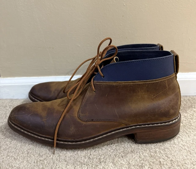 COLE HAAN COLTON Mens Brown Leather Chukka Boots 11 Lace Up Rubber Grip ...