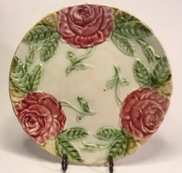 ANTIQUE FRENCH MAJOLICA “Roses” Display Plate by Salins c.1920s $49.95 ...