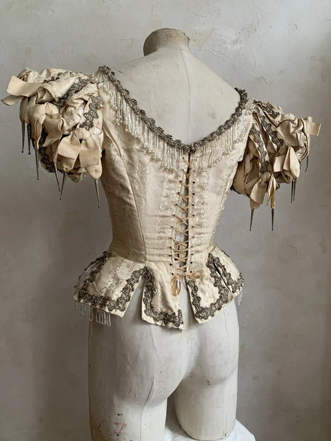 ANTIQUE VICTORIAN COSTUME 17th CENTURY BODICE SILK LACE UP CORSAGE ...