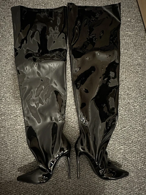 PRETTYLITTLETHING THIGH HIGH PVC Boots Wide Fit 4.5” Stiletto Heel £9. ...
