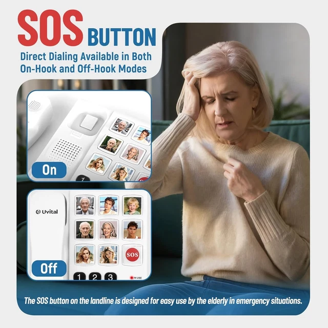 BIG BUTTON PHONE for Elderly, Uvital Landline Phones with Loud Volume ...