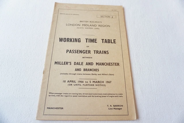 1966 LONDON MIDLAND Region Railway Working Timetable Sect J Manchester ...